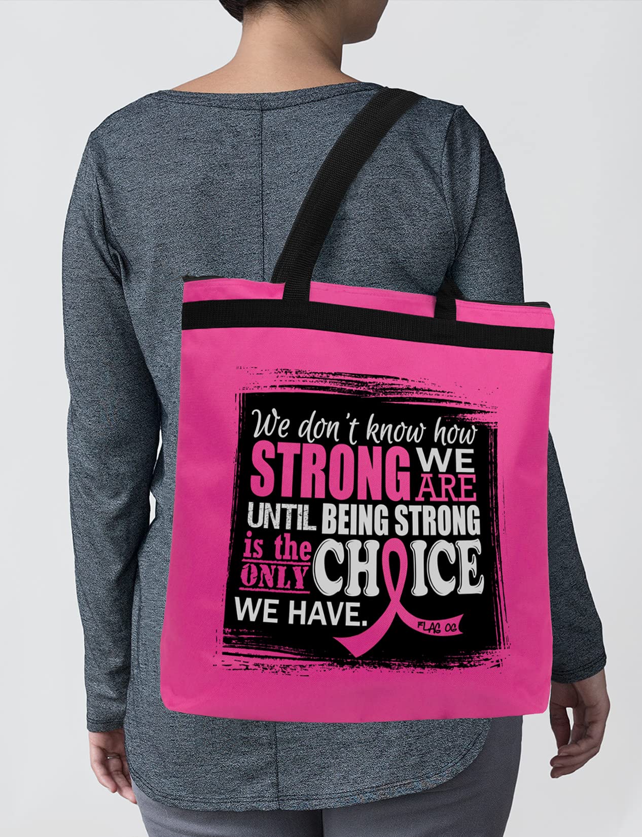 Fight Like a Girl How Strong We Are Darcey Tote Bag - Breast Cancer Survivor Gifts for Women - Pink Ribbon Awareness Accessories - Care Package Item for Chemo Patients - Pink