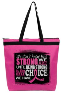 fight like a girl how strong we are darcey tote bag - breast cancer survivor gifts for women - pink ribbon awareness accessories - care package item for chemo patients - pink