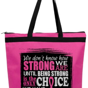 Fight Like a Girl How Strong We Are Darcey Tote Bag - Breast Cancer Survivor Gifts for Women - Pink Ribbon Awareness Accessories - Care Package Item for Chemo Patients - Pink