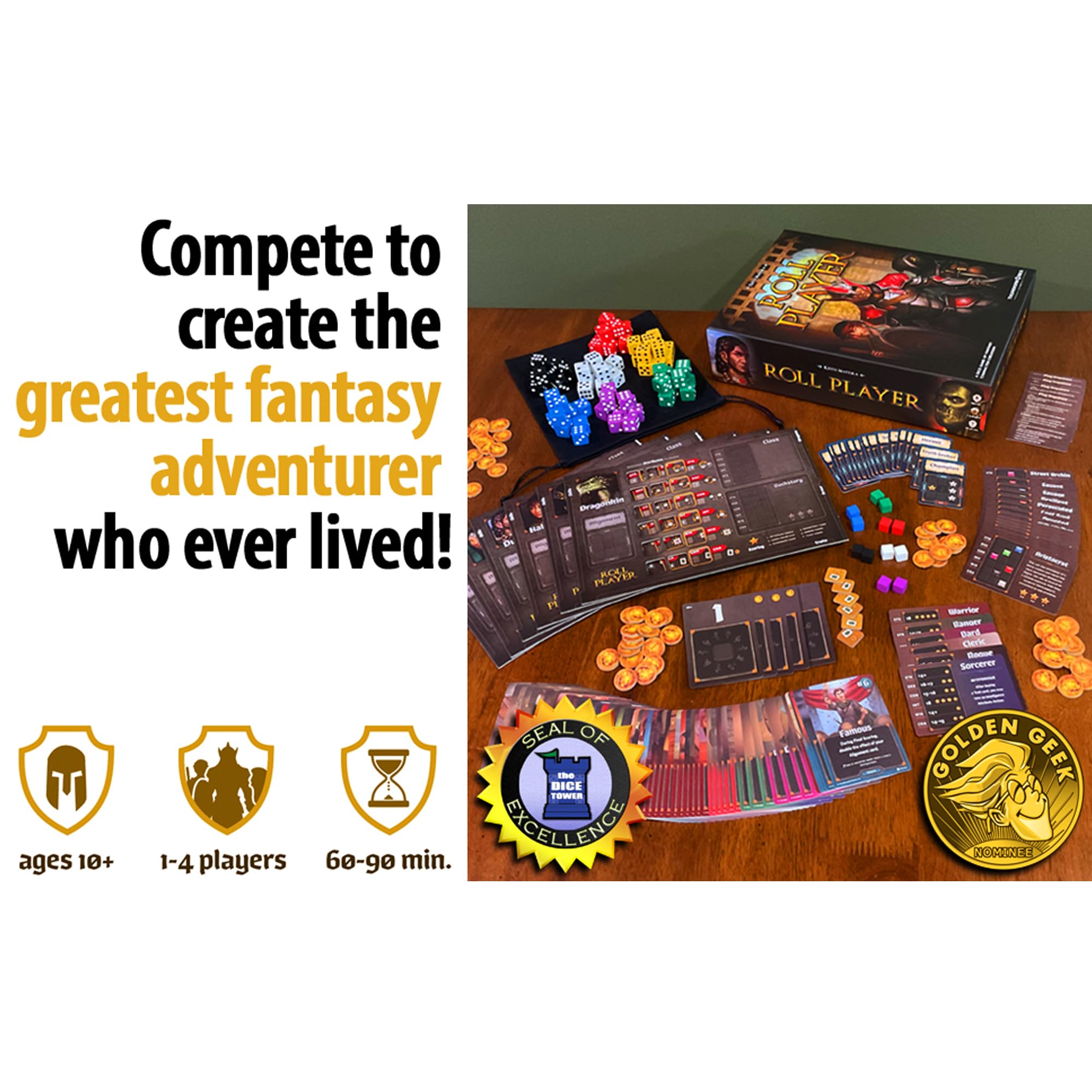 Thunderworks Games - Roll Player Board Game | A Dice Game of Fantasy Character Creation | Ages 10+ | Competitive Strategy | Family Game for 1-4 Players | 60-90 Minutes