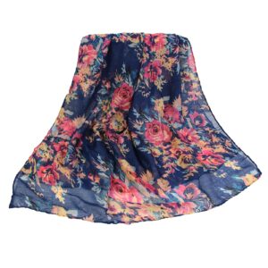 Scarfand's Romantic Rose Prints & Floral Patterns Lightweight Infinity Fashion Scarves Wraps (Bouquet Rose Navy)