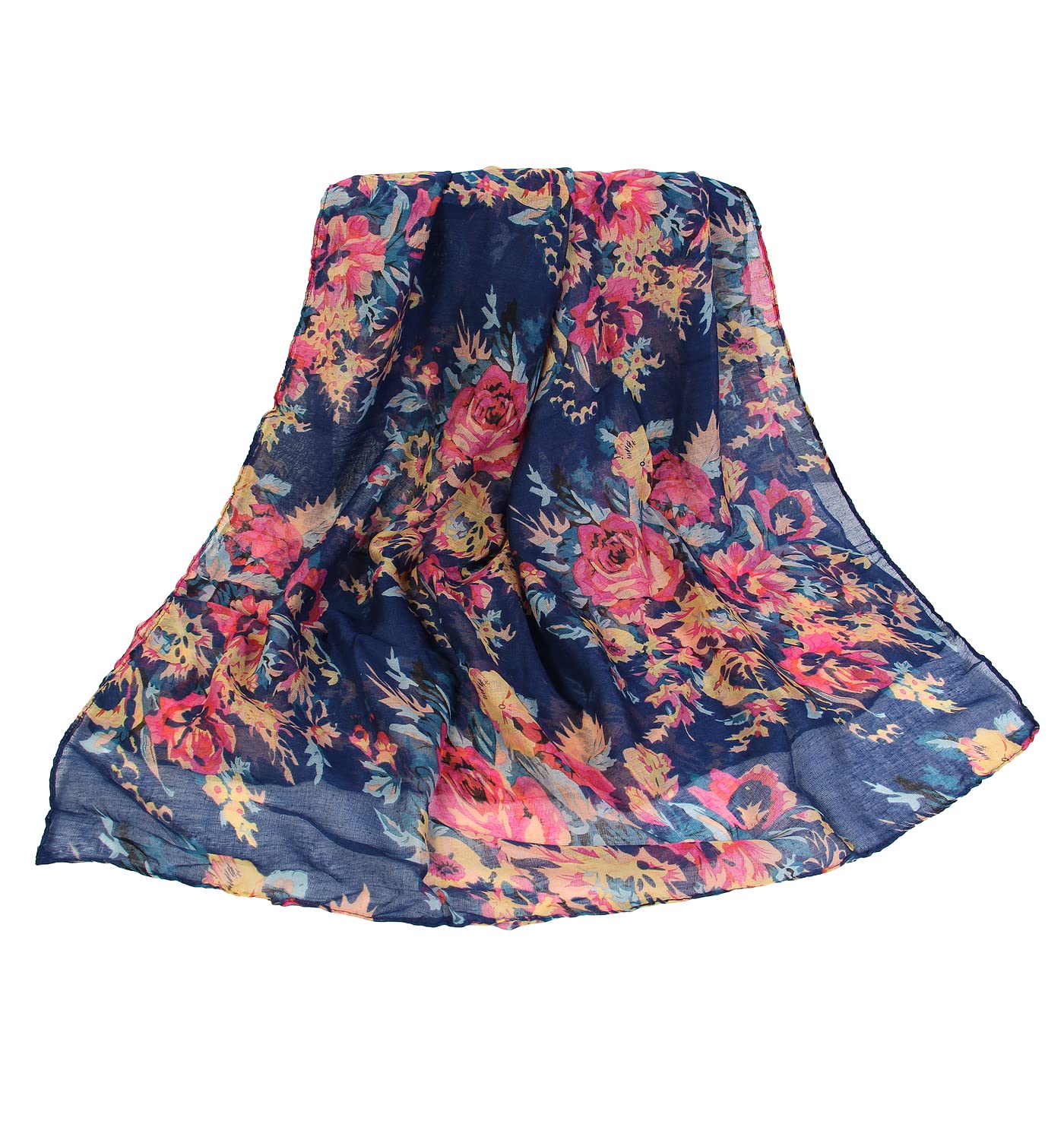 Scarfand's Romantic Rose Prints & Floral Patterns Lightweight Infinity Fashion Scarves Wraps (Bouquet Rose Navy)