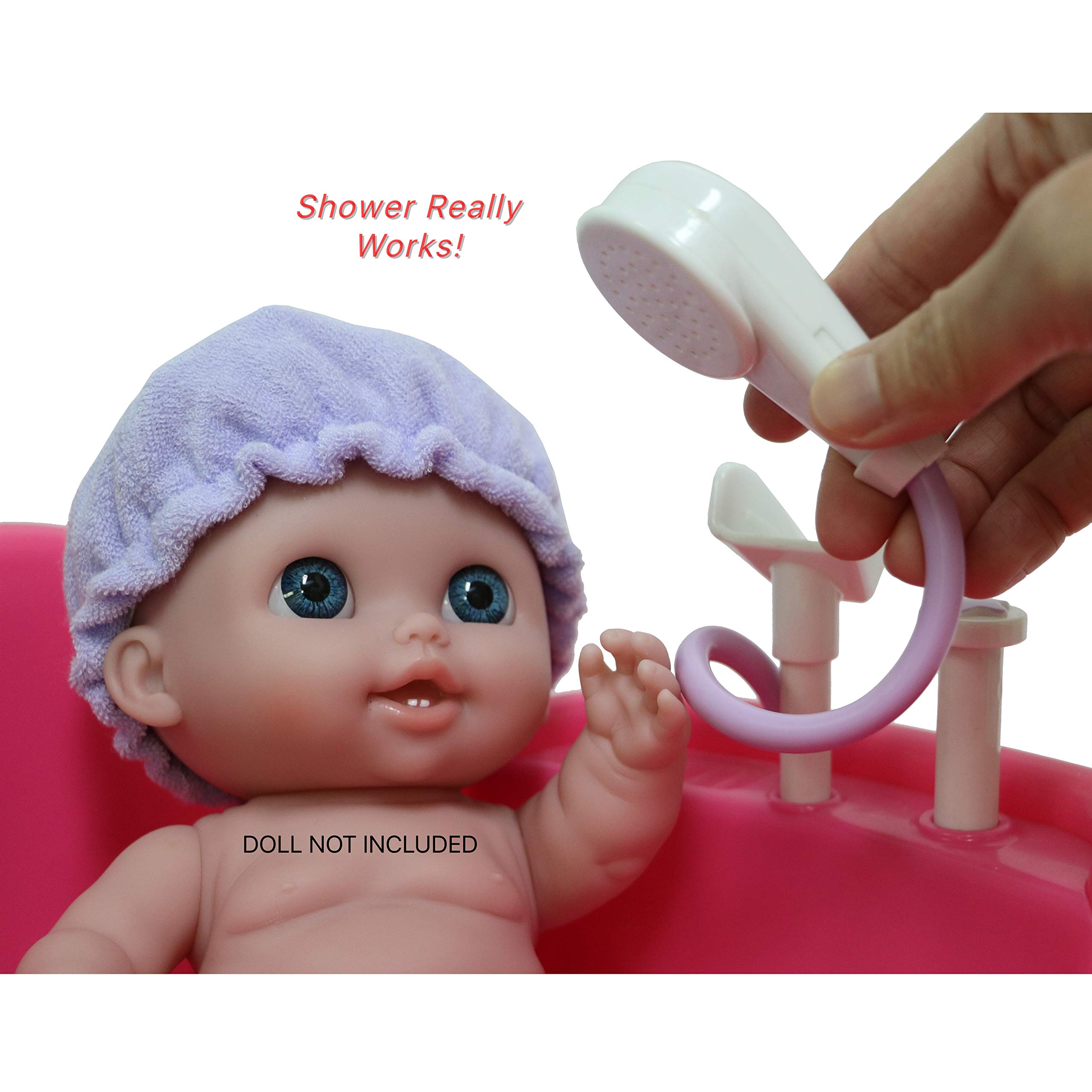 JC Toys Adorable Lil' Cutesies Bathtub with Shower for 24 months and up, Fits Most Dolls Up to 10" , Pink