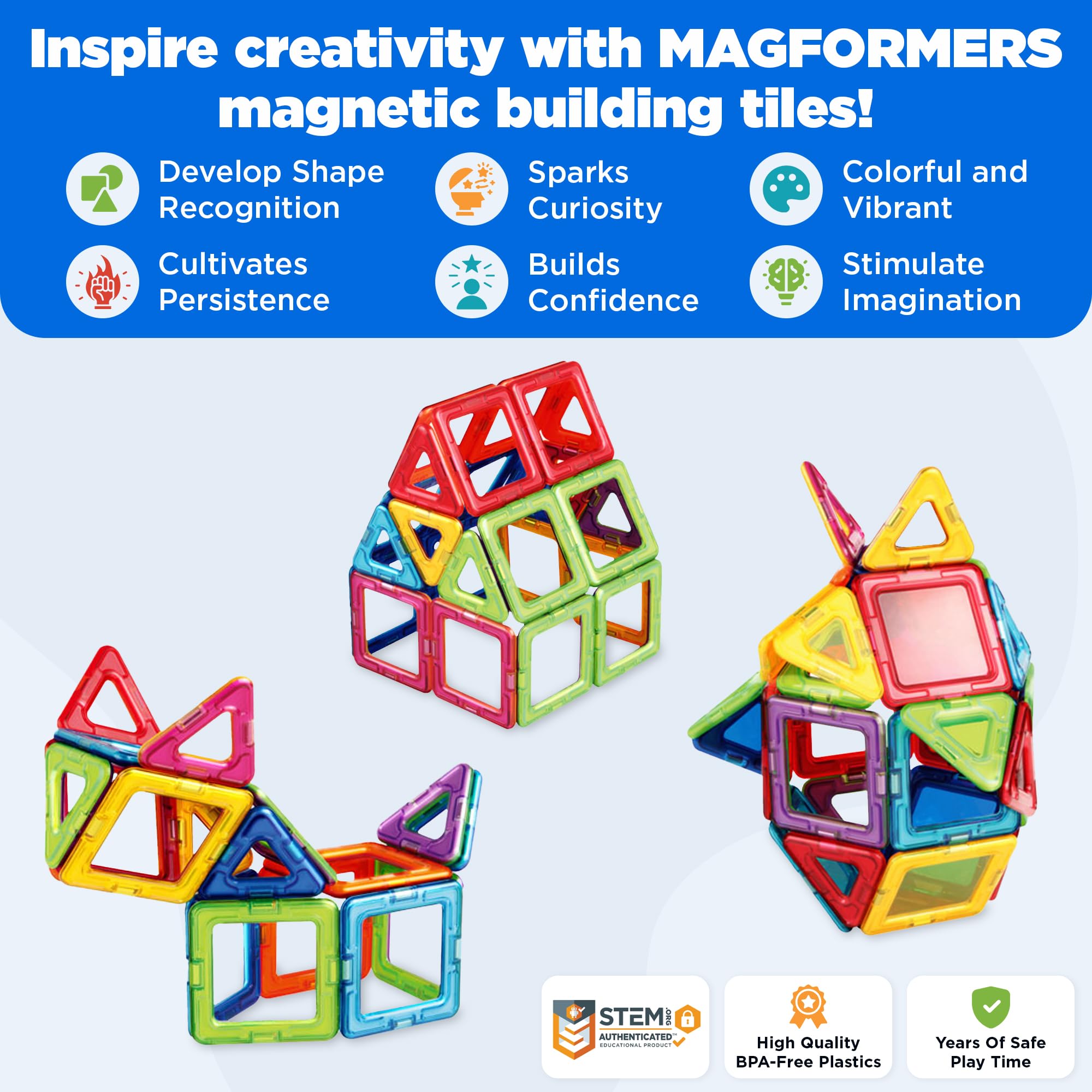 MAGFORMERS Window Plus 40 Pieces Rainbow Colors, Educational Magnetic Geometric Shapes Tiles Building STEM Toy Set Ages 3+