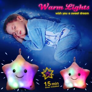 WEWILL 13'' Creative Twinkle Star Glowing LED Night Light Plush Pillows Stuffed Animals Toys Birthday Christmas Holiday Valentines Gifts for Toddlers Girls(Pink)