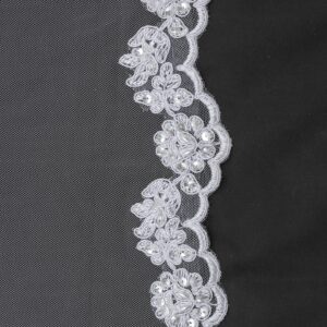 SAMKY 1T 1 Tier Floral Scallop Embroided Lace Pearl Veil - Light Ivory Fingertip Length 36" V471