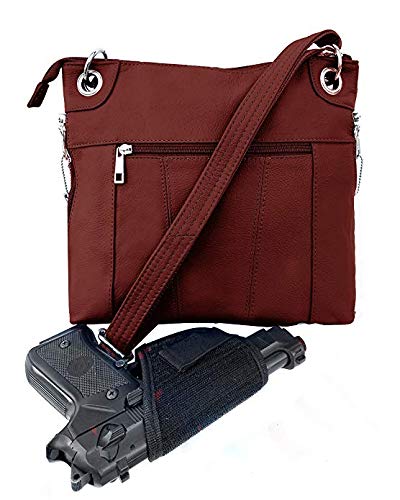 Concealed Carry Gun Purse - Twist Lock Pocket Crossbody Bag by Roma Leathers (Red)