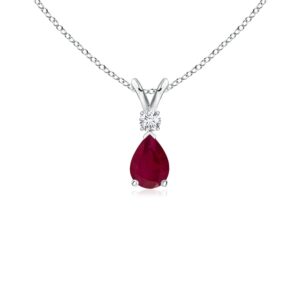 angara natural 0.4 ct ruby teardrop pendant necklace with 0.04 ct diamond for women in sterling silver (grade-a | size-6x4mm) | july birthstone, birthday, anniversary, wedding jewelry gift for women