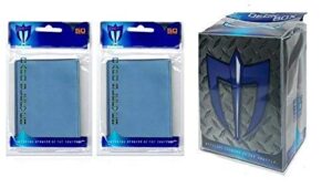 100 sky blue shuffle-tech gloss finish sleeves + deck box (fits magic cards)