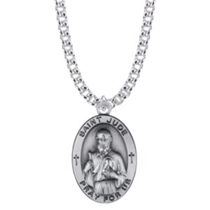 truefaithjewelry st jude necklace patron saint of lost causes pendant sterling silver oval medal religious catholic for women and men, 7/8 inch