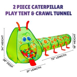 Kiddey Caterpillar Kids Play Tunnel and Tent | 2 Pc. Crawl Through Baby Ball Pit Pop up for Toddler, and Babies, Indoor & Outdoor Jungle Gym Party Gift | Crawling Tunnels & Tents for Toddlers