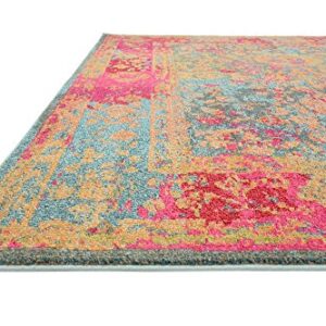 Unique Loom Medici Collection Floral Vibrant Colors Traditional Blue Area Rug (8' 0 x 11' 0)