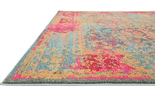 Unique Loom Medici Collection Floral Vibrant Colors Traditional Blue Area Rug (8' 0 x 11' 0)