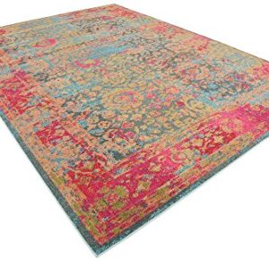 Unique Loom Medici Collection Floral Vibrant Colors Traditional Blue Area Rug (8' 0 x 11' 0)