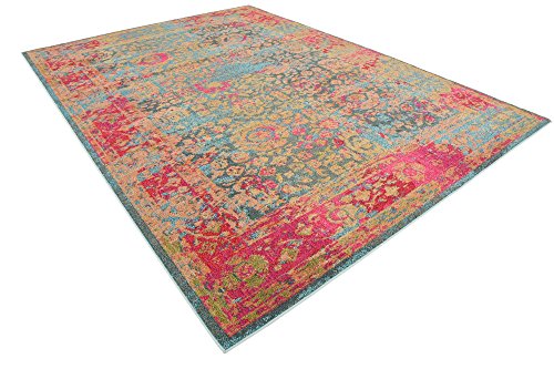 Unique Loom Medici Collection Floral Vibrant Colors Traditional Blue Area Rug (8' 0 x 11' 0)