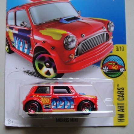 HOT WHEELS HW ART CARS 3/10 RED MORRIS MINI 193/250 INTERNATIONAL SHOWDOWN CARD