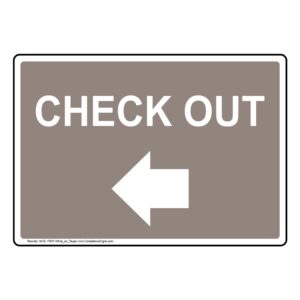 compliancesigns.com check out (with left arrow) sign with symbol, 10x7 in. plastic for wayfinding, made in usa