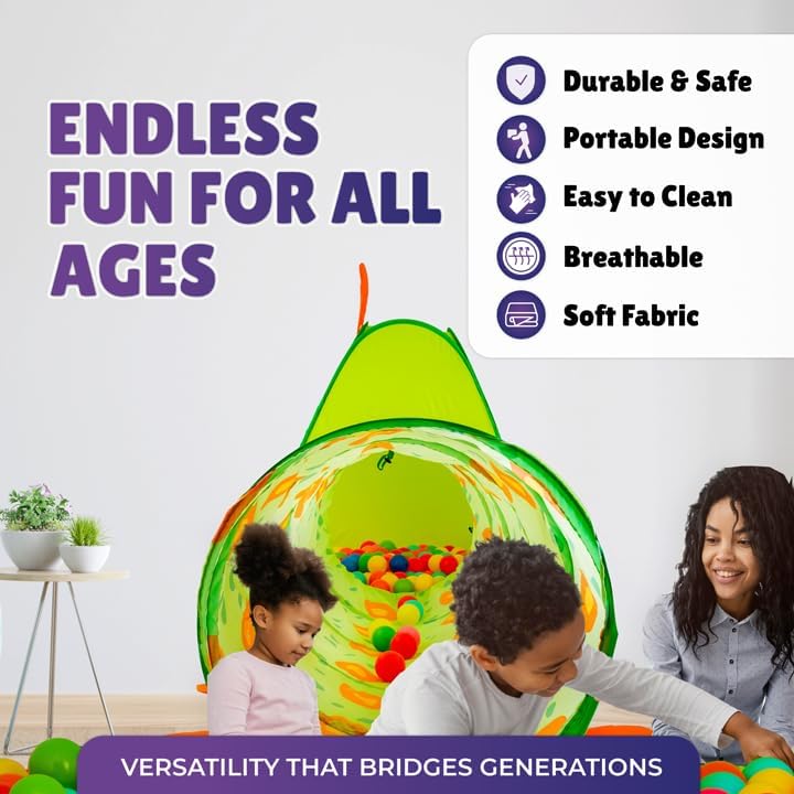 Kiddey Caterpillar Kids Play Tunnel and Tent | 2 Pc. Crawl Through Baby Ball Pit Pop up for Toddler, and Babies, Indoor & Outdoor Jungle Gym Party Gift | Crawling Tunnels & Tents for Toddlers