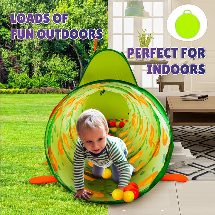 Kiddey Caterpillar Kids Play Tunnel and Tent | 2 Pc. Crawl Through Baby Ball Pit Pop up for Toddler, and Babies, Indoor & Outdoor Jungle Gym Party Gift | Crawling Tunnels & Tents for Toddlers