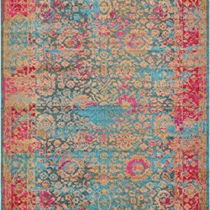 Unique Loom Medici Collection Floral Vibrant Colors Traditional Blue Area Rug (8' 0 x 11' 0)