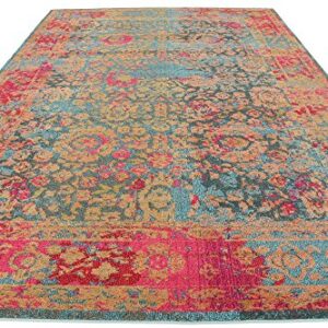 Unique Loom Medici Collection Floral Vibrant Colors Traditional Blue Area Rug (8' 0 x 11' 0)