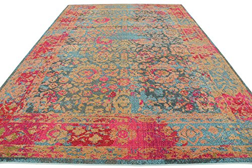 Unique Loom Medici Collection Floral Vibrant Colors Traditional Blue Area Rug (8' 0 x 11' 0)