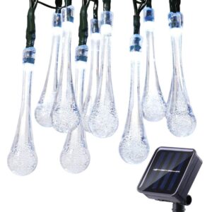 icicle solar string lights, 24.6ft solar outdoor lights with 40 waterproof led, 8 modes waterdrop decoration lights for garden, patio, lawn, gazebo, fence, wedding, holiday, party (white)