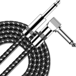 sdyqd guitar cable 20 ft - 1/4 inch right angle black/white instrument cable - professional quality electric guitar cord and amp cable - electric instrument cable - pro audio