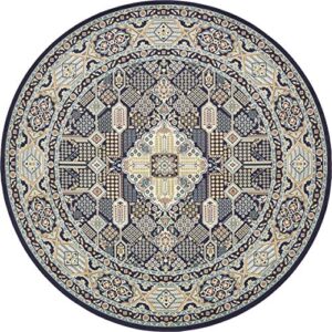 unique loom narenj collection area rug - liverpool (10'round, navy blue/ beige)