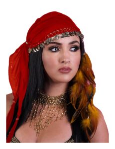 gypsy head scarf with coins (red/gold)