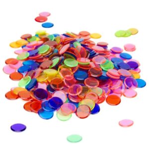 250 3/4-inch bingo chips | translucent, mixed color marker supplies | educational counting, science, & stem resource