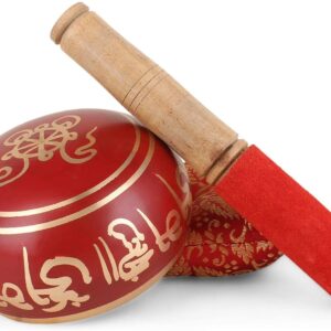 Tibetan Singing Bowl - 4 inch, Red Singing Bowl Set with Beater and Singing Bowl Cushion for Meditation and Yoga