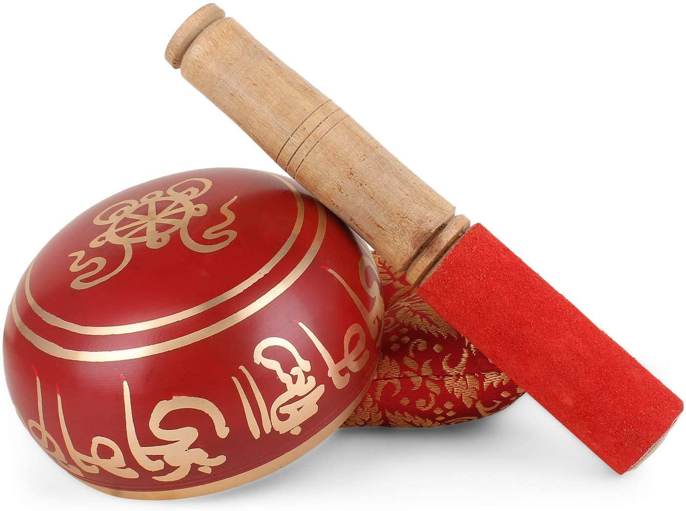 Tibetan Singing Bowl - 4 inch, Red Singing Bowl Set with Beater and Singing Bowl Cushion for Meditation and Yoga