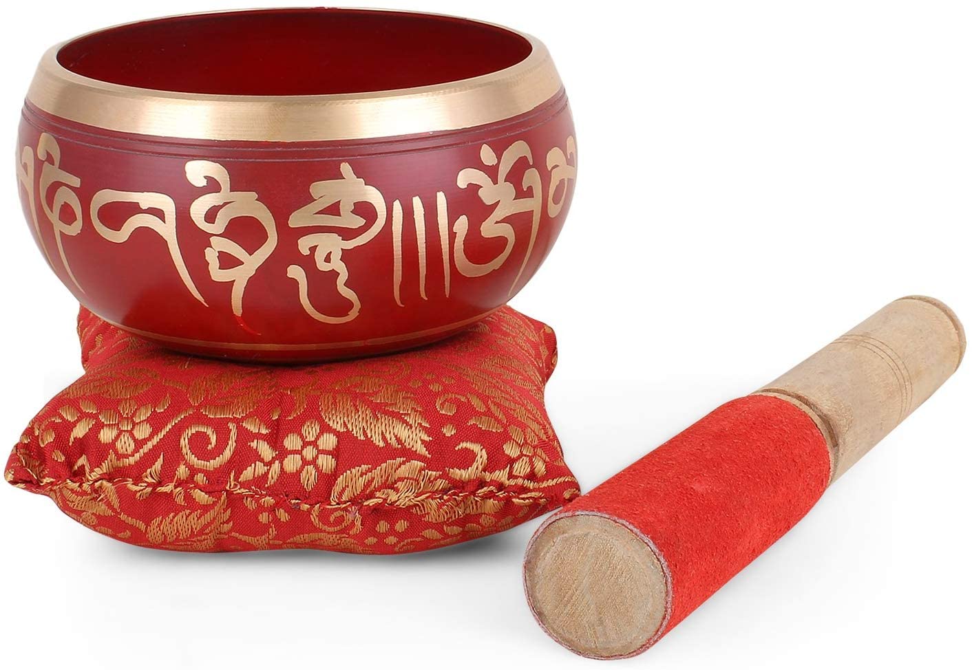 Tibetan Singing Bowl - 4 inch, Red Singing Bowl Set with Beater and Singing Bowl Cushion for Meditation and Yoga