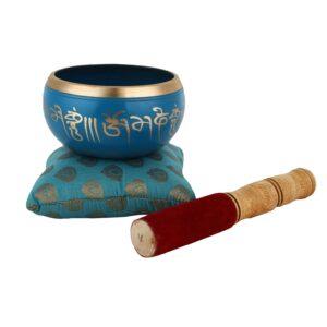 Zap Impex Tibetan Meditation Om Mani Singing Bowl/Cushion/Mallet (4 Inch, BLUE)