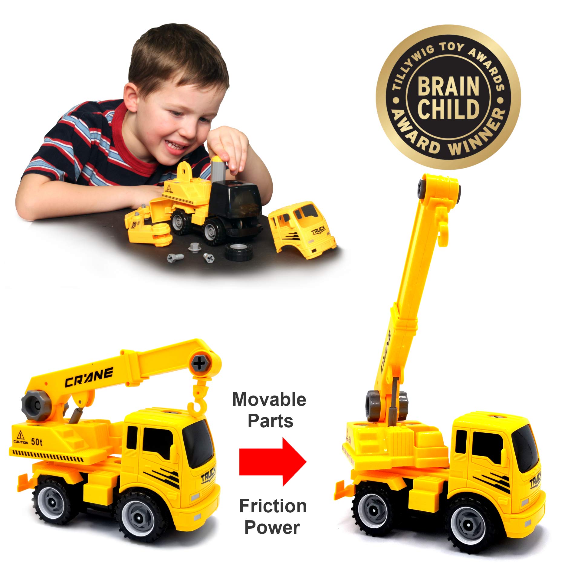 MUKIKIM Construct A Truck - Crane. Take it Apart & Put it Back Together + Friction Powered(2-Toys-in-1!) Awesome Award Winning Toy That Encourages Creativity! …