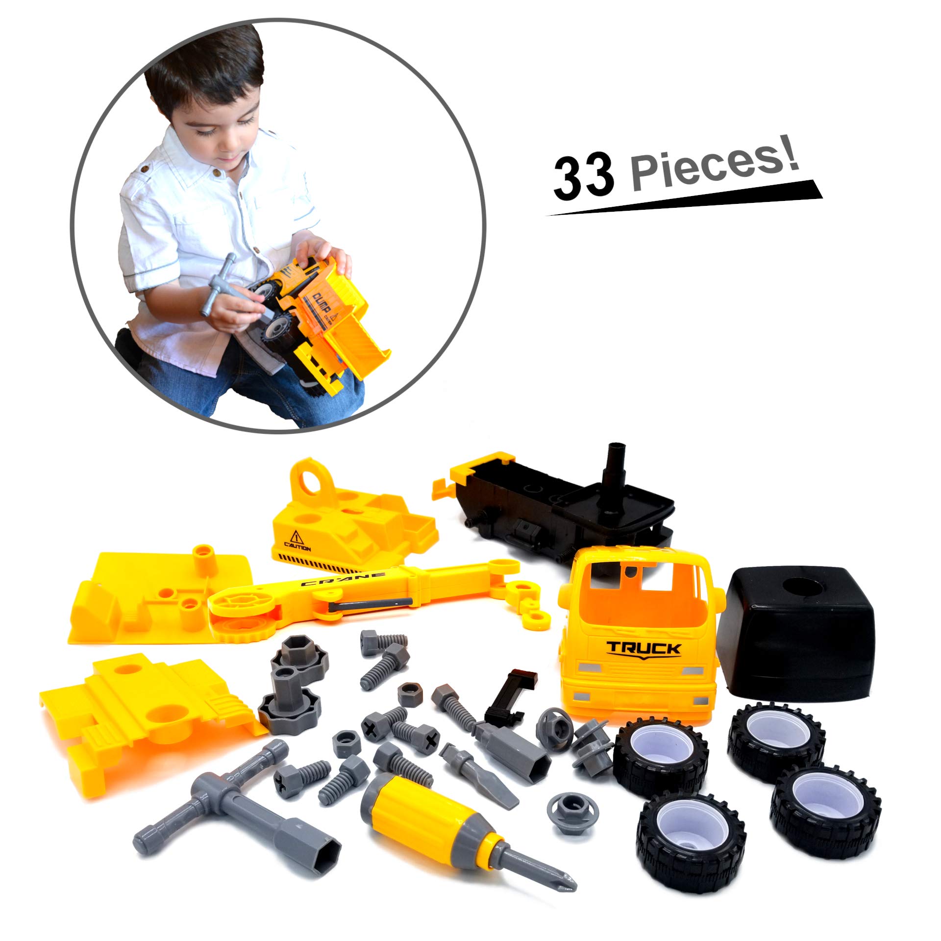 MUKIKIM Construct A Truck - Crane. Take it Apart & Put it Back Together + Friction Powered(2-Toys-in-1!) Awesome Award Winning Toy That Encourages Creativity! …