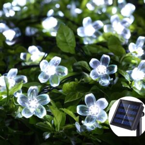 solar flower string lights,amzstar® 21ft 50 led peach blossom fairy lights indoor/outdoor decorative string lights for home garden patio lawn party and weeding decorations(white)