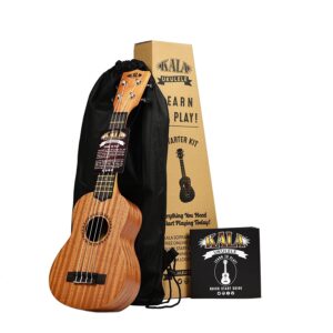 official kala learn to play ukulele soprano starter kit, satin mahogany – includes online lessons, tuner app, and booklet (kala-ltp-s)