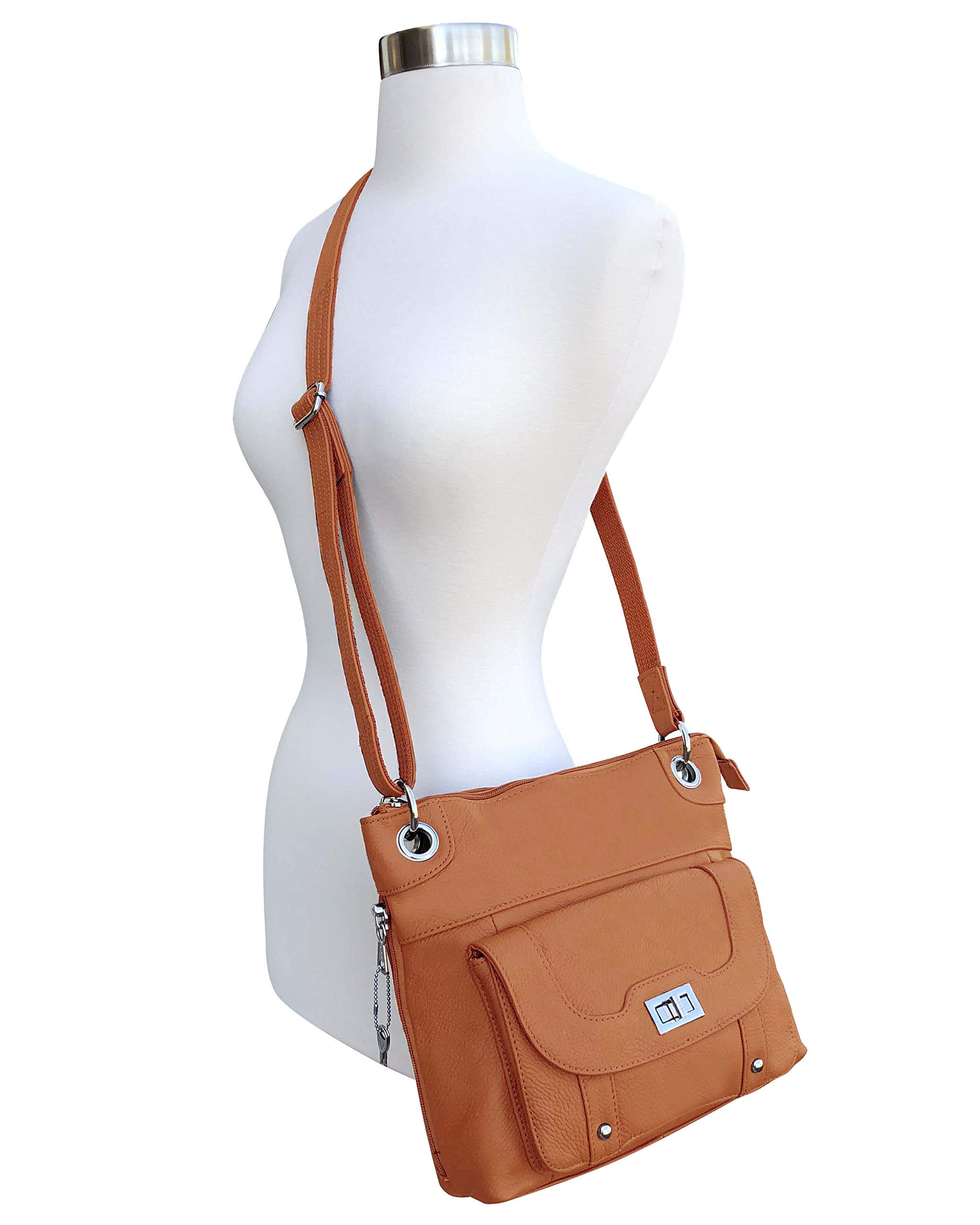 Concealed Carry Gun Purse - Twist Lock Pocket Crossbody Bag by Roma Leathers (Light Brown)