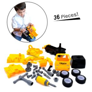 MUKIKIM Construct A Truck - Excavator. Take it Apart & Put it Back Together + Friction Powered(2-Toys-in-1!) Awesome Award Winning Toy That Encourages Creativity! …