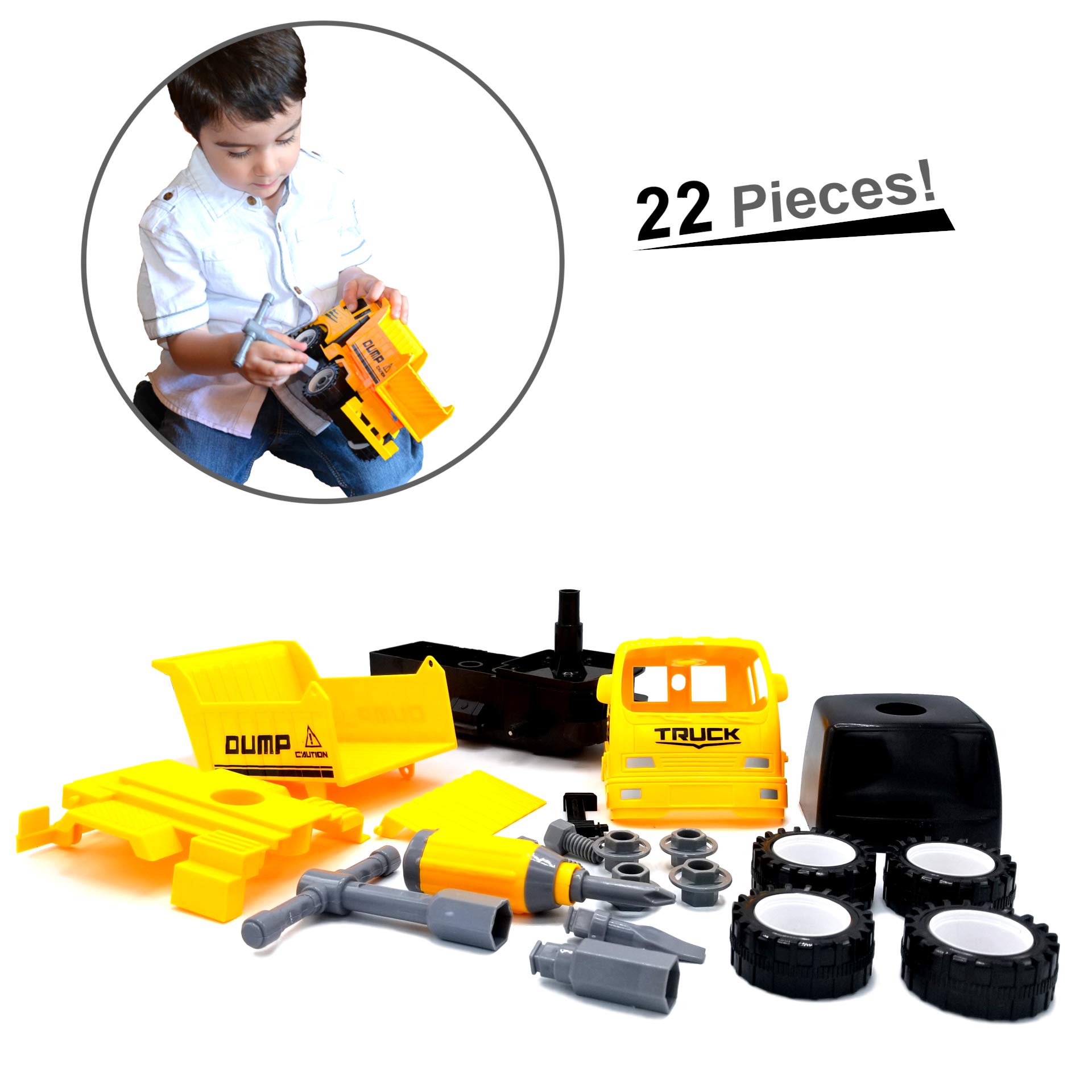 MUKIKIM Construct A Truck - Dump. Take it Apart & Put it Back Together + Friction Powered(2-Toys-in-1!) Awesome Award Winning Toy That Encourages Creativity! …