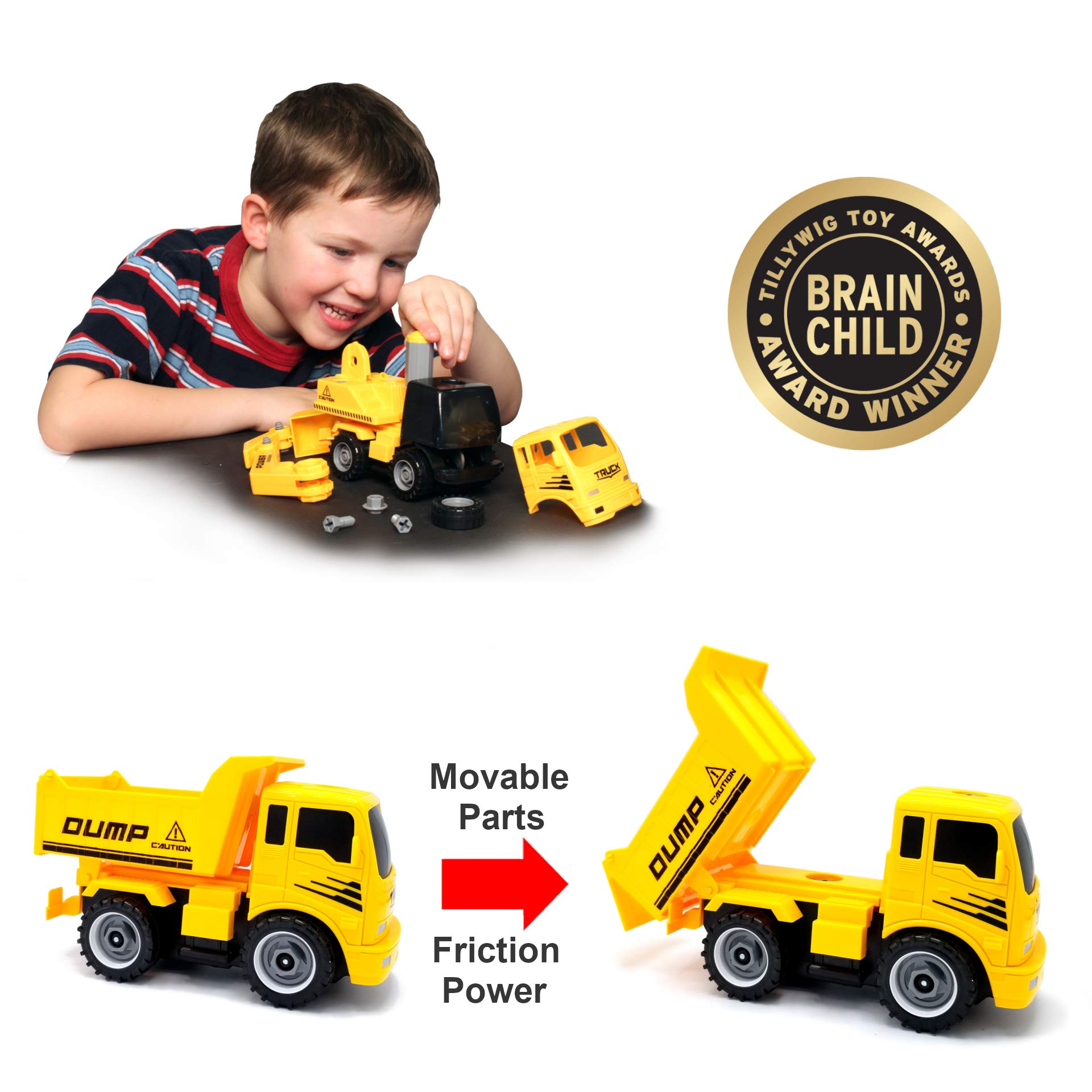 MUKIKIM Construct A Truck - Dump. Take it Apart & Put it Back Together + Friction Powered(2-Toys-in-1!) Awesome Award Winning Toy That Encourages Creativity! …