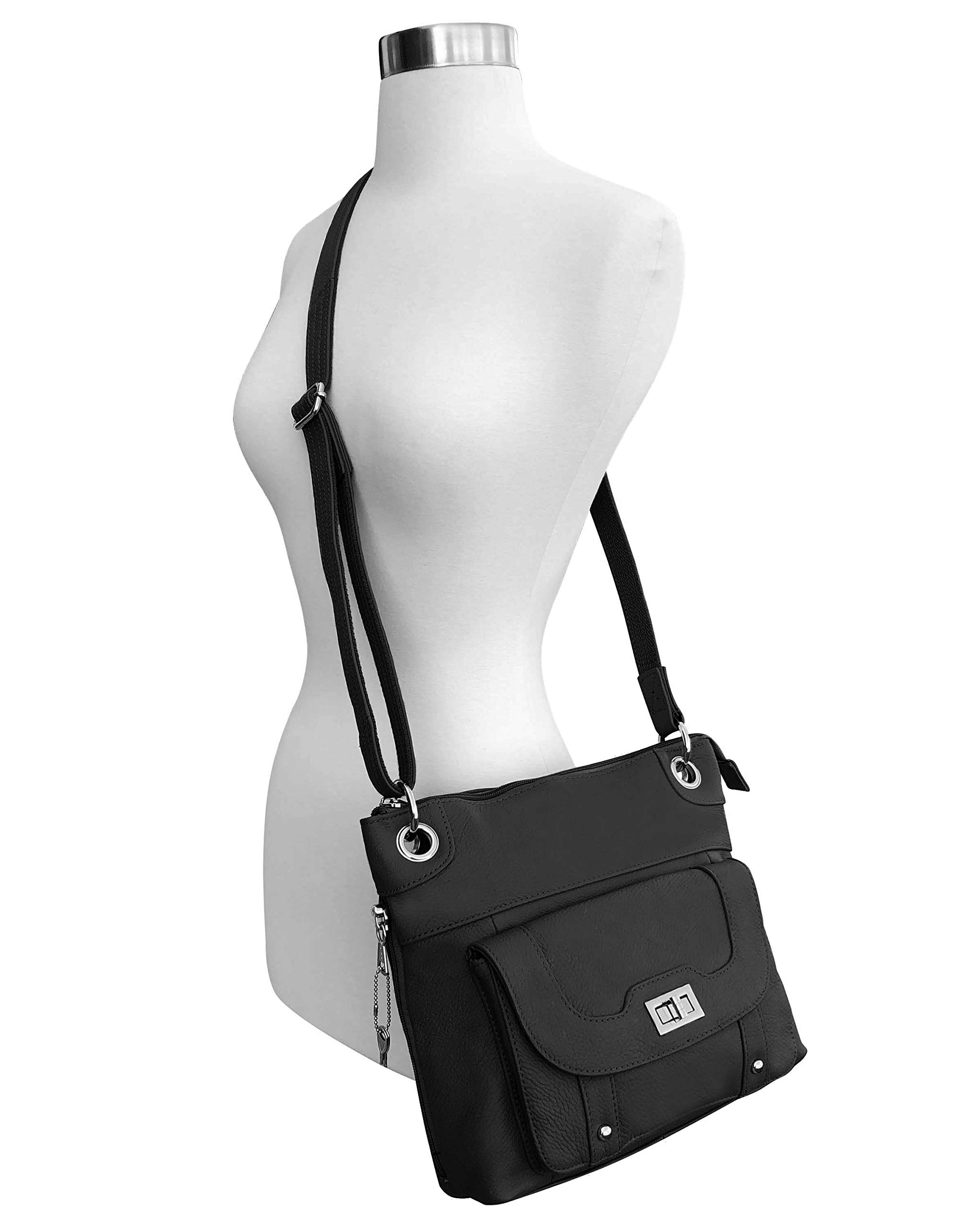 Concealed Carry Gun Purse - Twist Lock Pocket Crossbody Bag by Roma Leathers (Black)