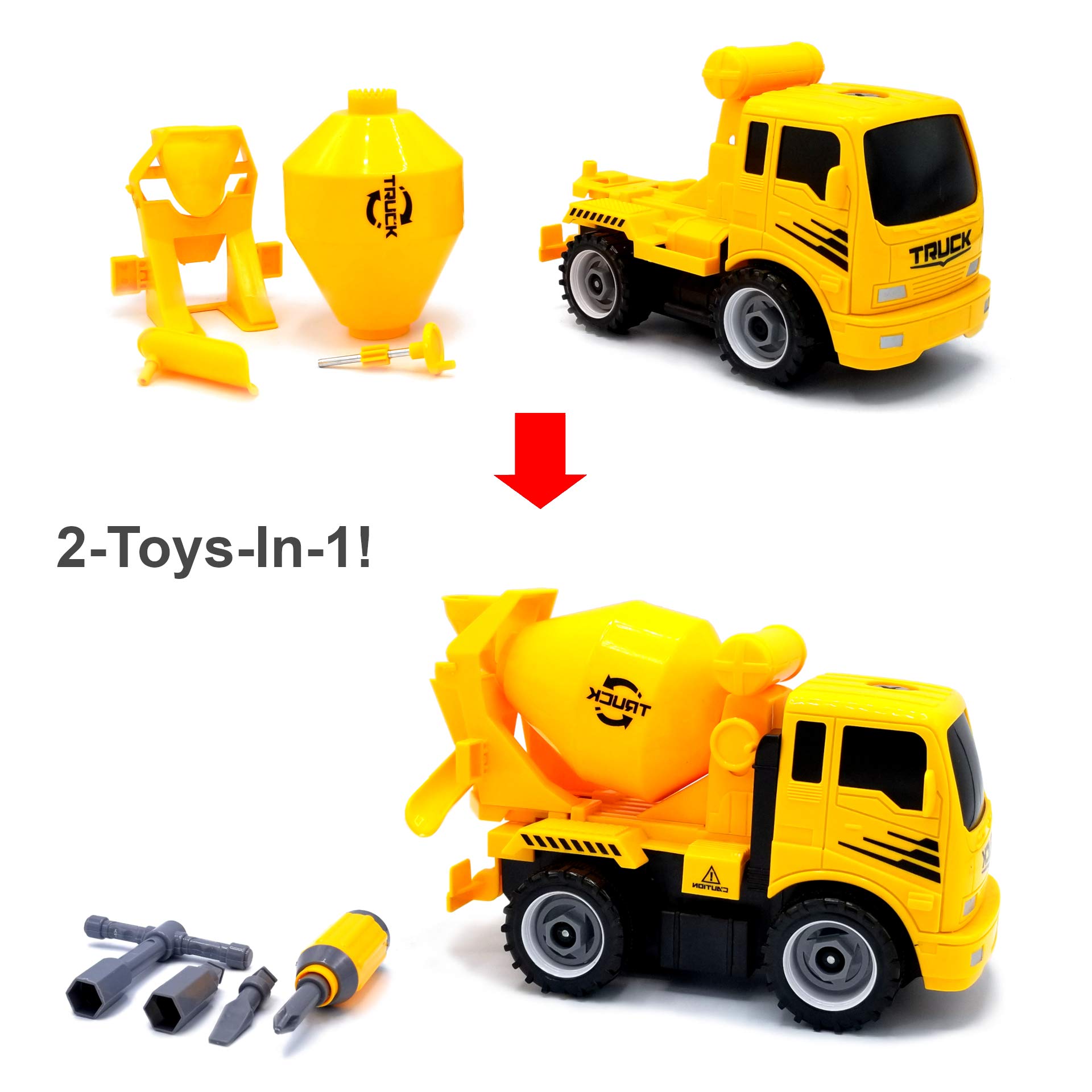 MUKIKIM Construct A Truck - Mixer. Take it Apart & Put it Back Together + Friction Powered(2-Toys-in-1!) Awesome Award Winning Toy That Encourages Creativity! …