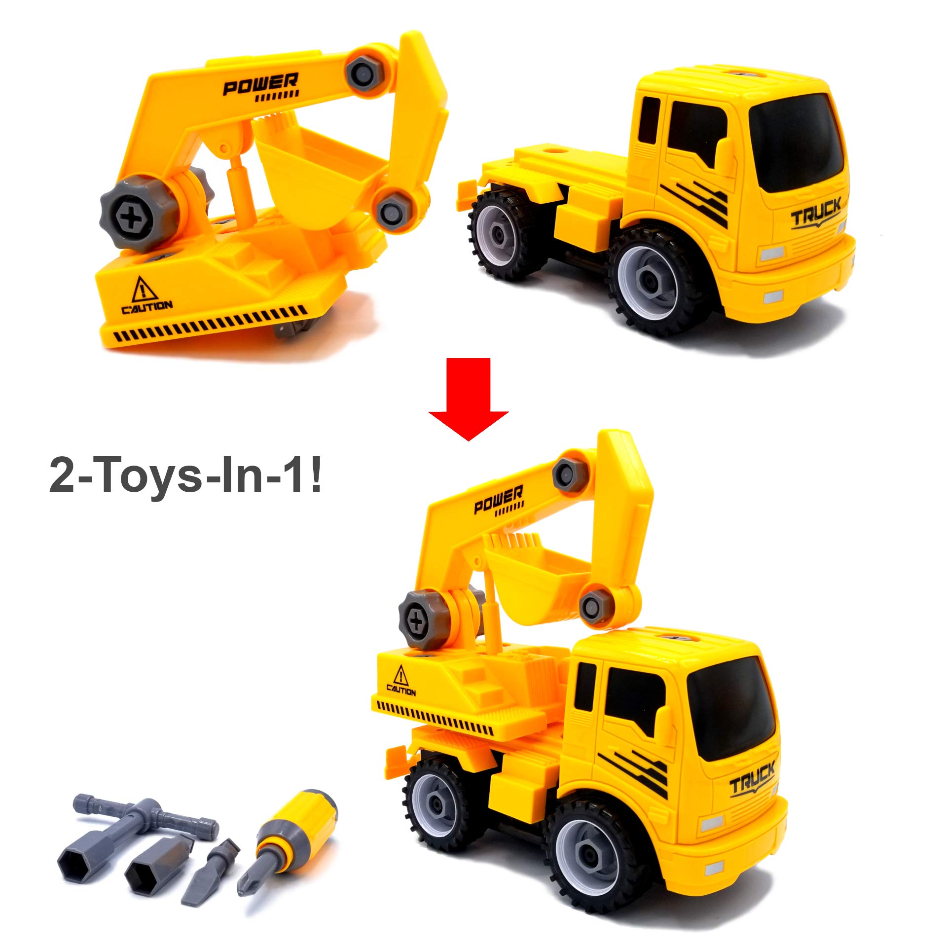 MUKIKIM Construct A Truck - Excavator. Take it Apart & Put it Back Together + Friction Powered(2-Toys-in-1!) Awesome Award Winning Toy That Encourages Creativity! …