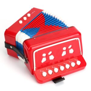 tosnail kids accordion toy 10 keys buttons control mini musical instruments for children, kids, toddlers, early childhood development - red