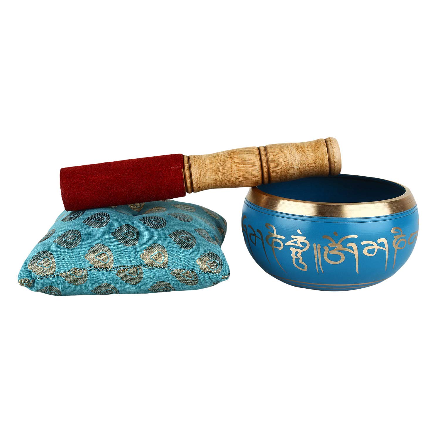 Zap Impex Tibetan Meditation Om Mani Singing Bowl/Cushion/Mallet (4 Inch, BLUE)