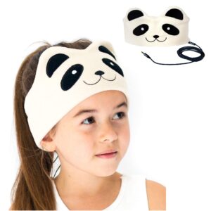 cozyphones over the ear headband headphones - kids headphones volume limited with thin speakers & super soft fleece headband - ivory panda