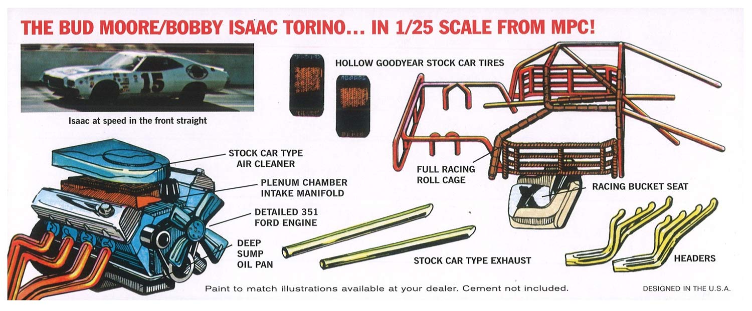 C.P.M. MPC MPC839 1:25 Scale Bobby Isaac Ford Torino Stock Car Model Kit